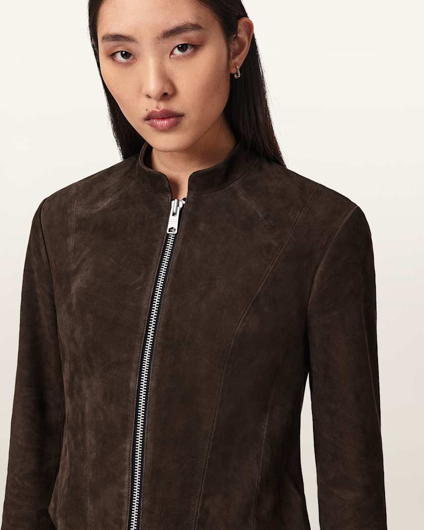 Sadler Fitted Suede Jacket Bitter Brown | ALLSAINTS DE